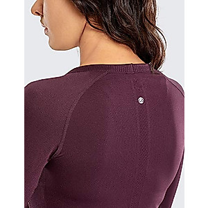 CRZ YOGA Women's Seamless Athletic Long Sleeves Sports Running Shirt Breathable Gym Workout Top Dark Red-Slim Fit Small