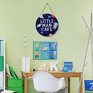 Geelin Little Man Cave Wooden Sign Space Decor Quote Wood Plaque Nursery Hanging Wall Art Decor for Kids Room Boy Bedroom Kids Toddler Boys Playroom Living Room Decorations