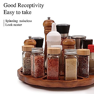 13” Lazy Susan Acacia Wood Serving Tray 7-Compartment Multipurpose Round Tray for Serving Food,Round Platters for Organization,Pantry,Kitchen