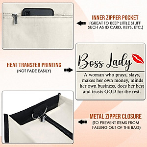 Boss Lady Gift Tote Bag, Leaving Moving Appreciation Retirement Birthday Christmas Gifts for Boss, Leader, Boss Lady, Manager Director, Women, 13oz Canvas Tote Bag With Zipper For Women