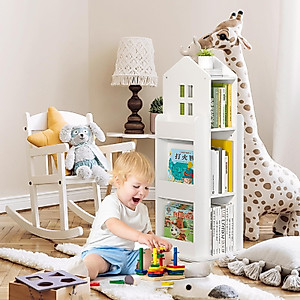 Nisorpa Rotating Bookshelf 360° Display Floor Standing Bookcase Freestanding Storage Organizer Holder Book Rack for Kids Multi-Functional Bookshelf Organizer 37.4'' x 13.38'' x 13.38''