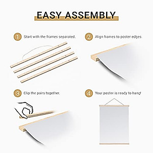 PosterMate Magnetic Poster Frame Hanger, 16 inch, 20 inch, 24 inch, Birchwood, Hang Canvas Print Artwork Wall Poster Frame Wood Wooden Magnet Print Posters Dowel Scroll Hanger Hangers Hanging Kit for Walls Map Canvas Artwork