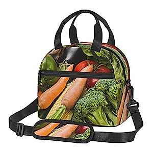 LYNSAY Nutritious Vegetables Printed Lunch Bag, Lightweight And Durable, Adjustable Shoulder Strap, Reusable Lunch Handbag, Portable Refrigerated Bag
