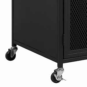 Benjara BM302490 34 in. Wood Grain Bar Cabinet on Wheels with Wire Mesh Doors Black & Brown