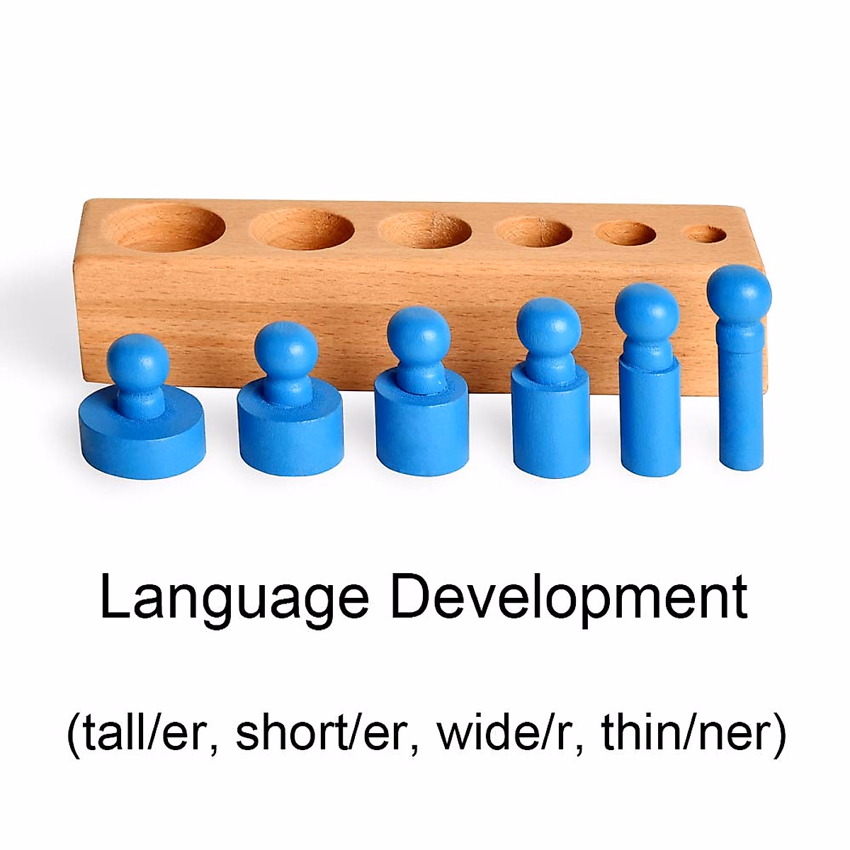 BOHS Montessori Knobbed Cylinders Blocks - 6 Pegs / 6.7 Inches - Colorful Wooden Early Home School Toys - 4pcs Set