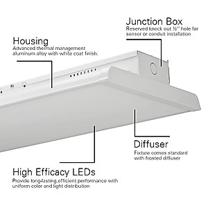Konlite 4FT LED High Bay Light - Pack of 2-300W - 42000LM - 1-10V dimmable - 5000K - UL and DLC Listed - Replaces 8 Lamp Fluorescent T5 Fixture