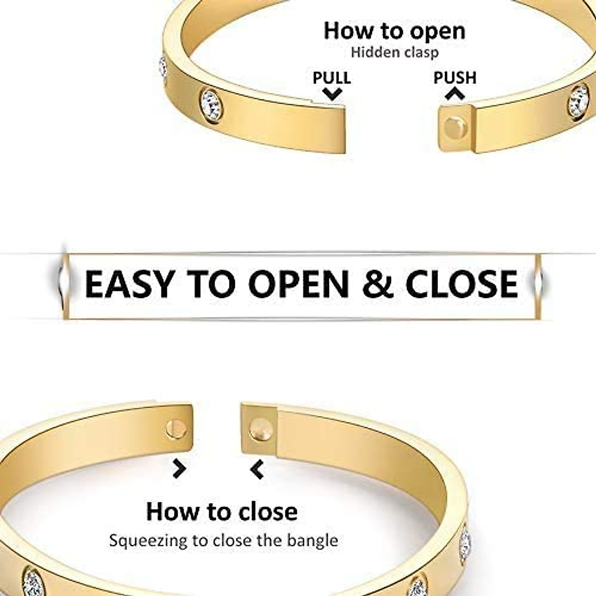 My Daily Styles Stainless Steel Womens Hinged CZ Bangle Bracelets (Yellow)