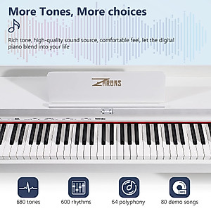 ZHRUNS Digital Piano 88 Key Full-Size Weighted Keyboard Piano,MP3 Function, Remote Control, Power Supply, 3 Pedals, MIDI/Headphone/Audio Output Feature, Suitable for Beginners/Adults