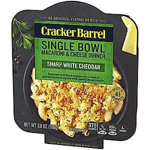 Cracker Barrel Single Bowl Sharp White Cheddar Macaroni and Cheese Dinner (3.8 oz Bowls, Pack of 6)
