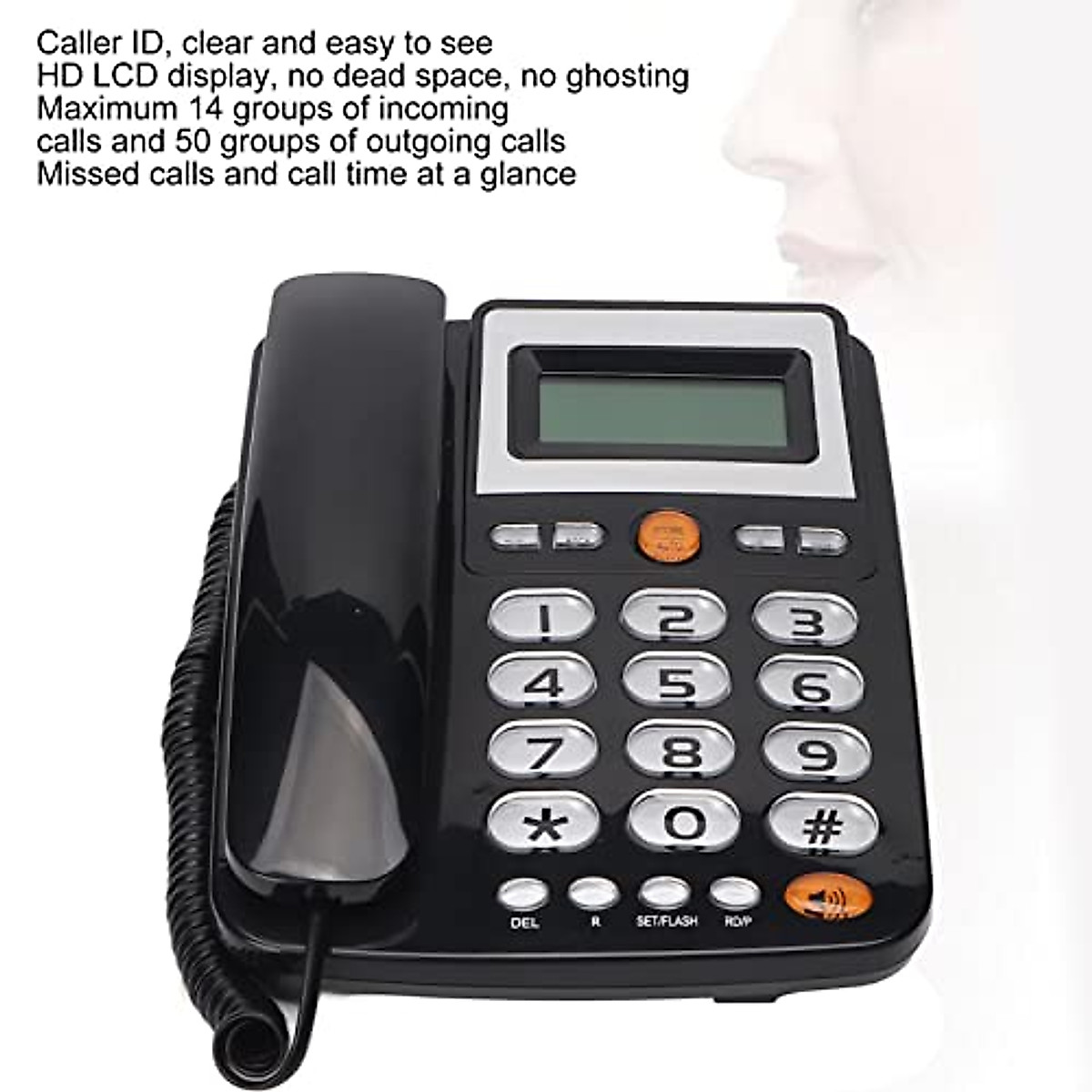 Large Button Corded Phone, Speed Dial Landline Phone, Backlit LCD Screen, Hands Free Calls, Adjustable Brightness, Suitable for The Elderly with Impaired Hearing and Vision