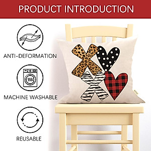 Fjfz Valentine's Day Decorative Throw Pillow Cover 18x18 Set of 4, Be Mine Love Leopard Red Buffalo Plaid Check Black Polka Dot Striped Anniversary Wedding Home Decor Farmhouse Cushion Case for Couch