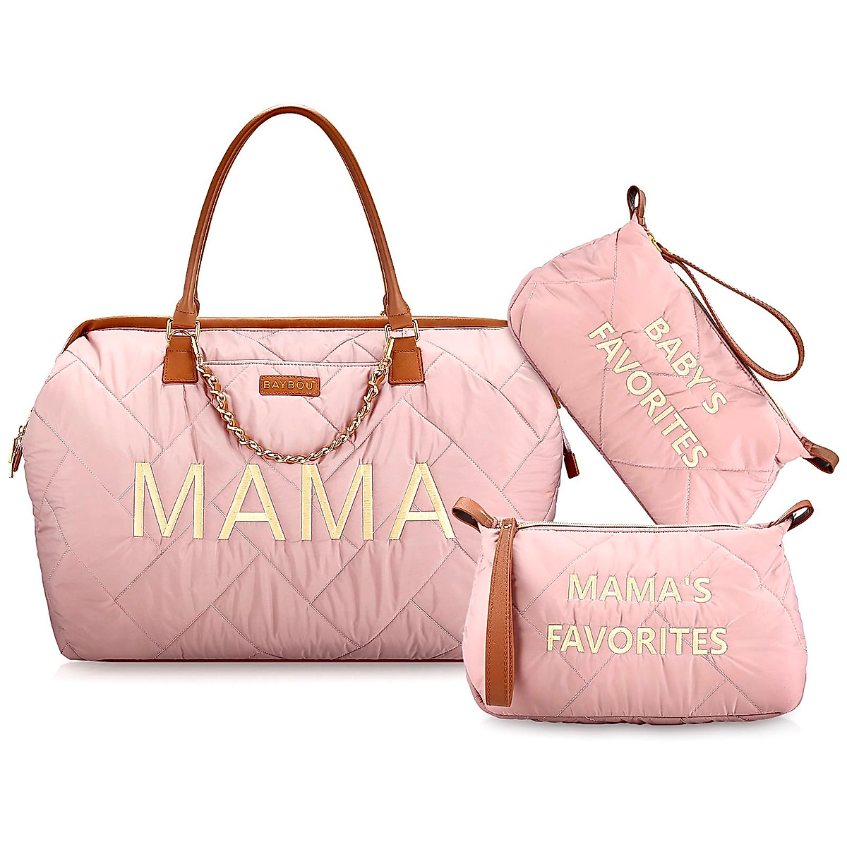 Baybou Mommy Bag for Hospital Baby Diaper Bag Tote Large Baby Diaper Travel Hospital Bag for Labor and Delivery Essentials Mama Baby Diaper Bag with Changing Pad Organizing Pouches (Blush Pink 3PC)