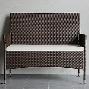 Edenbrook Bayview Rattan Patio Furniture - Outdoor Furniture Set, Set of Three: Loveseat and 2 Chairs, Brown Rattan/Cream