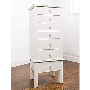 Hives and Honey Kimberly Jewelry Armoire - Modern White Storage Organizer with Divided Drawers and Necklace Hooks - French-Inspired Design with Jewel-Like Pulls - Anti-Tarnish Felt Lining
