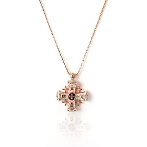 Nazareth Store Crusaders Jerusalem Cross Pendant Necklace Gold Plating 18k Enamel Crystallized Stones 1.3" (Black)