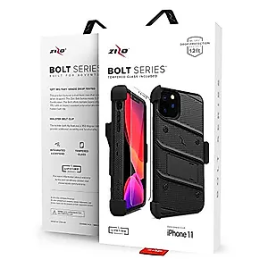 ZIZO Bolt Series iPhone 11 Pro Case - Heavy-Duty Military-Grade Drop Protection w/Kickstand Included Belt Clip Holster Tempered Glass Lanyard - Black