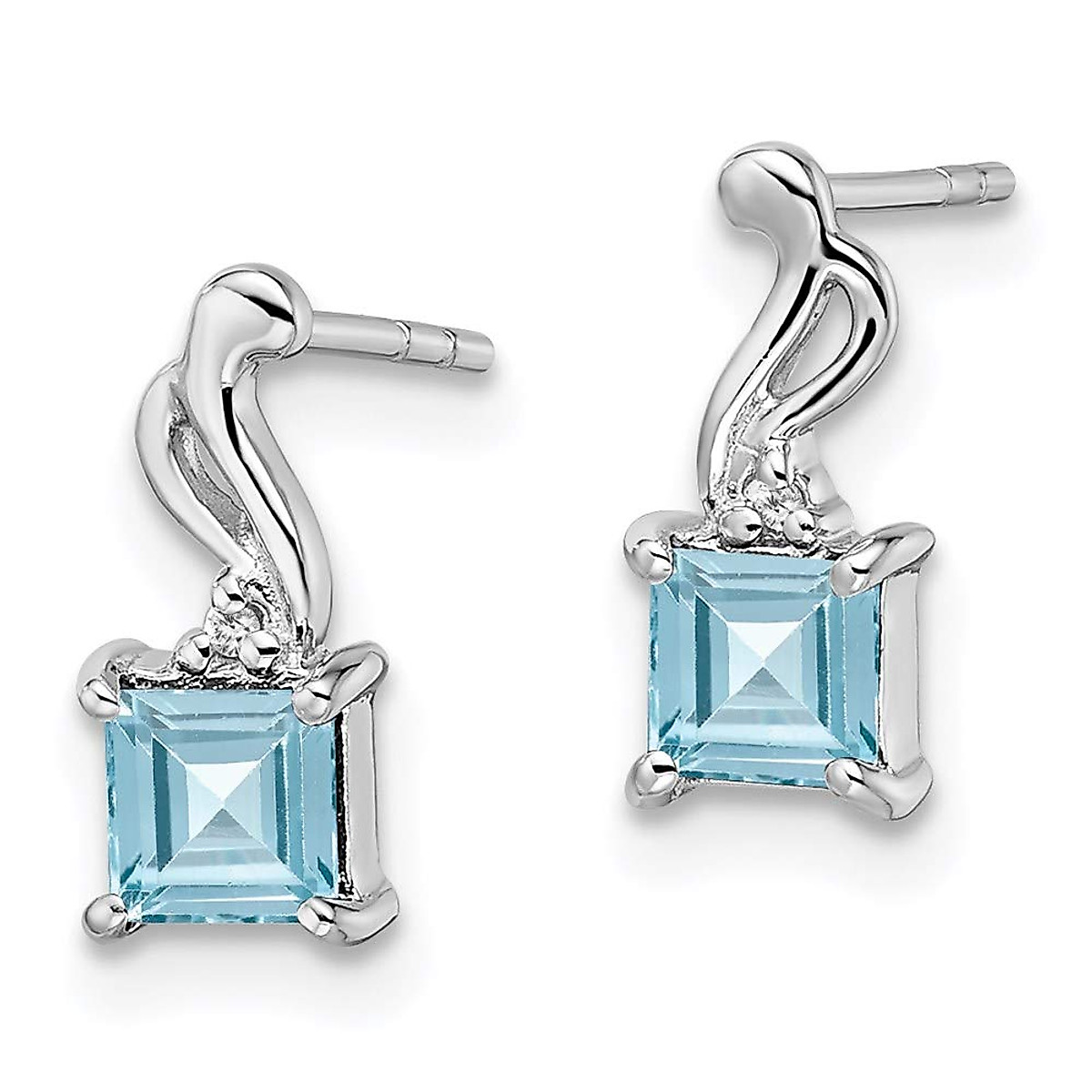 925 Sterling Silver Diamond and Sky Blue Topaz Square Shape Post Earrings Fine Jewelry For Women Gifts For Her