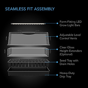 AC Infinity Heavy Duty 3mm Thick Humidity Dome with Height Extension, Germination Kit with LED Grow Light Bars, Sturdy Drip Tray, 6x12 Cell Tray for Indoor Gardening, Seed Starting, Cloning Plants