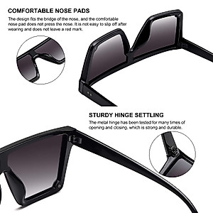 STORYCOAST Square Sunglasses for Women Men Fashion Big Frame Flat Top Sun Glasses Mirror Lens (Bright Black-Gradient Gray)
