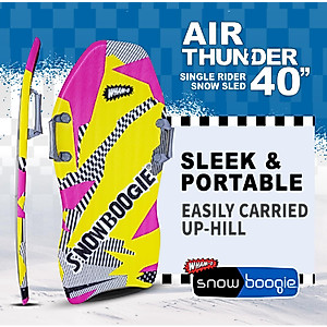 Snowboogie Wham-O Air Thunder 40" | Single Rider Snow Sleds with Side Handles | PE Foam Core for Better Comfort | Snow Sledding for Adults & Children (40 inches) (Yellow Pink)