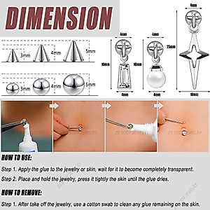 ZS 33Pcs Fake Belly Button Rings 8mm 10mm CZ with Eyelash Glue, Fake Eyebrow Rings Nose Lip Labret Studs Replacement Ball, Non-Piercing Body Jewelry Fake Skin Piercing (D)