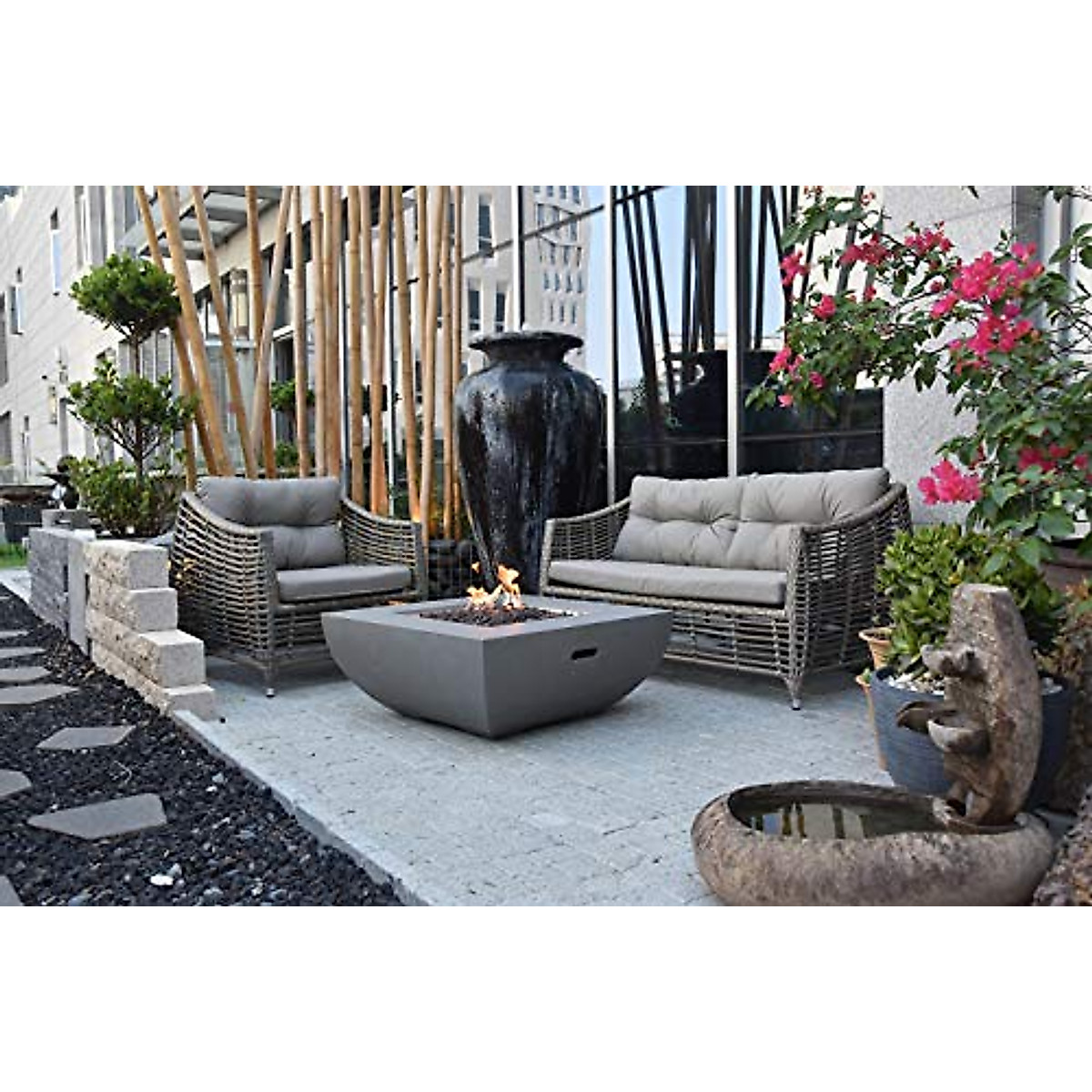 Modeno Westport Outdoor Gas Firepit Table 34 Inches Fire Pit Patio Heater Concrete Outside Electronic Ignition Backyard Fireplace Cover Lava Rock Included Natural Gas