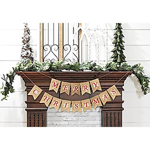 Merry Christmas Snowflake Burlap Banner - Ready to Hang Holiday Decor - Festive Christmas Seasonal Winter Decoration - Xmas Party Photo Prop Decorations - Rustic Bunting Garland by Jolly Jon