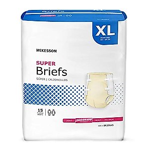 McKesson Super Briefs, Incontinence, Moderate Absorbency, XL, 15 Count, 4 Packs, 60 Total