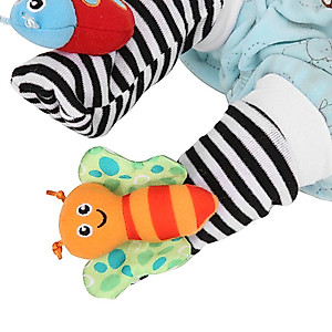 4Pcs Baby Wristband and Socks Rattle Toys, Sock Hanging Toy Infant Baby Cute Lovely Soft Baby Socks Toys Wrist Rattles Infant Toy(#1)