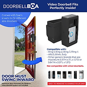 DoorbellBoa Anti-Theft Video Doorbell Door Mount, No Tools or Installation, Mounts Securely in Seconds, Compatible with Ring & Other Video Doorbells (Black)