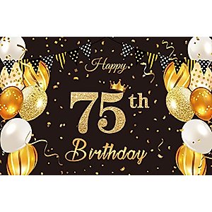 75th Birthday Banner, 75th Birthday Decorations Black Gold, 75th Birthday Backdrop Banner Photography Background 75th Banners for Men 75th Birthday Sign Poster Photo Booth Props Party Decoration