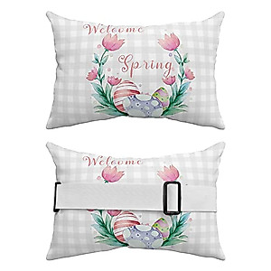 Recliner Head Pillow Ledge Loungers Chair Pillows with Insert Welcome Spring Egg Flower Watercolor Painting Lumbar Pillow with Adjustable Strap Outdoor Waterproof Patio Pillows for Beach Pool, 2 PCS