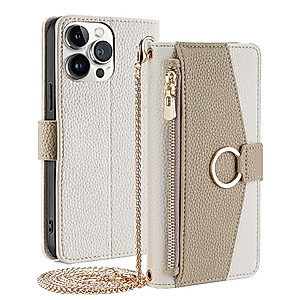 Arseaiy Wallet Case for Samsung Galaxy S9 Plus Flip Phone Case Cover with Crossbody Strap Magnetic Zipper Pocket Makeup Mirror PU Leather Shockproof with Kickstand Shell White