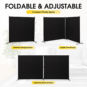 Rantila 2 Large Panels Room Divider,Portable Office Divider,Convenient Movable,Folding Partition Privacy Screen for Bedroom,Dining Room, Study,142" W x 71" H,Black