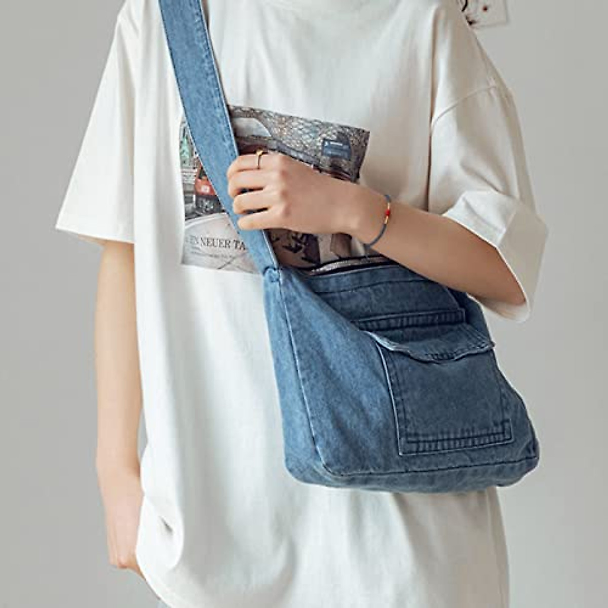 Fashion Crossbody Bags for Women Retro Denim Shoulder Bag All-matching Hobo Tote Bag Student Schoolbag Casual Canvas Bag