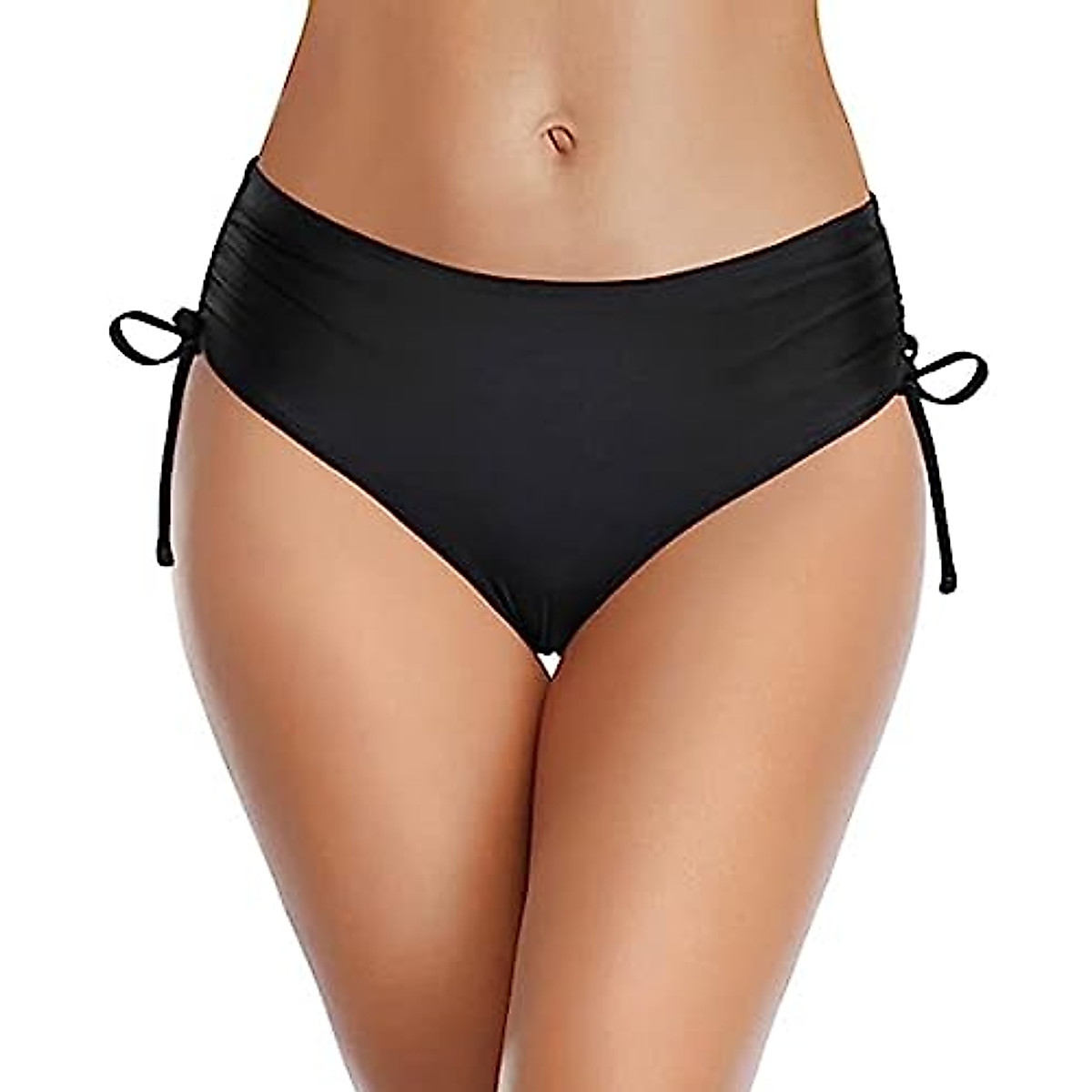 Kinple Drawstring Bikini Bottom for Women Triangular Swimwear Panty Fashion Stretch Bathing Underwear Beachwear Pantie Black