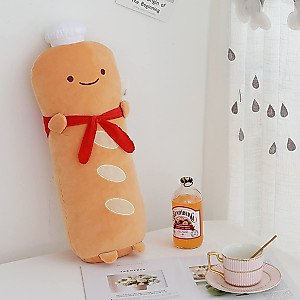 MDXMY 20.8'' French Baguette Plush Pillow Funny Food Bread Plushie Soft Hugging Pillow with Red Scarf (Baguette)