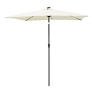 FLAME&SHADE 6.5 x 10 ft Rectangular Solar Powered Outdoor Market Patio Table Umbrella with LED Lights and Tilt, Ivory