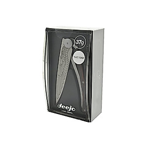 Deejo Ultra Lightweight Folding Pocket Knife with Belt Clip - Coral Wood Version 1.3 oz - Fine, Sharp Blade -Wing Pattern - Stainless Steel - Elegant and Modern Design