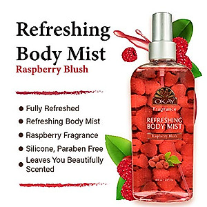 OKAY Fragrance Raspberry Blush Body Mist - Body Spray for Women, Light Perfume Mist for Skin, Clean Refreshing Scent, Uplifting and Fruity, Silicone and Paraben Free - 8 Fl Oz