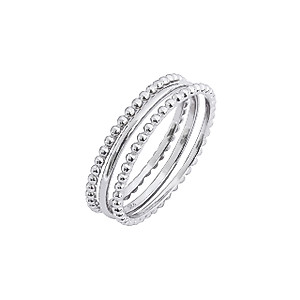 Amazon Essentials Rhodium Plated Sterling Silver Stacking Ring Set of 3 Size 9, Silver