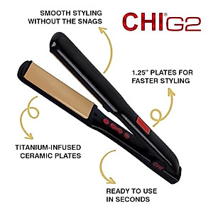 CHI G2 Flat Iron, Hair Straightener For A Smooth Finish, Ceramic Heater For 40 Second Heat Up, Durable Design, 1.25" Iron