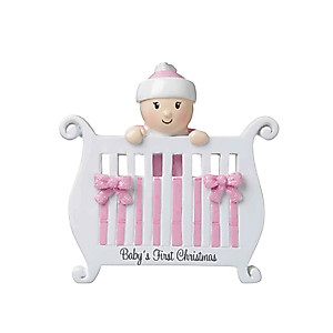 2024 Personalized Baby's First Christmas Tree Ornament - Baby Girl in Crib Customized Pink Baby Christmas Ornament - Keepsake for New Born Baby Shower-Free Customization