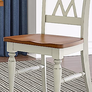 Home Styles Monarch Double X-back White and Oak Dining Chairs, with Solid Hardwood Construction, Turned Legs, and Distressed Oak Finish, Set of Two