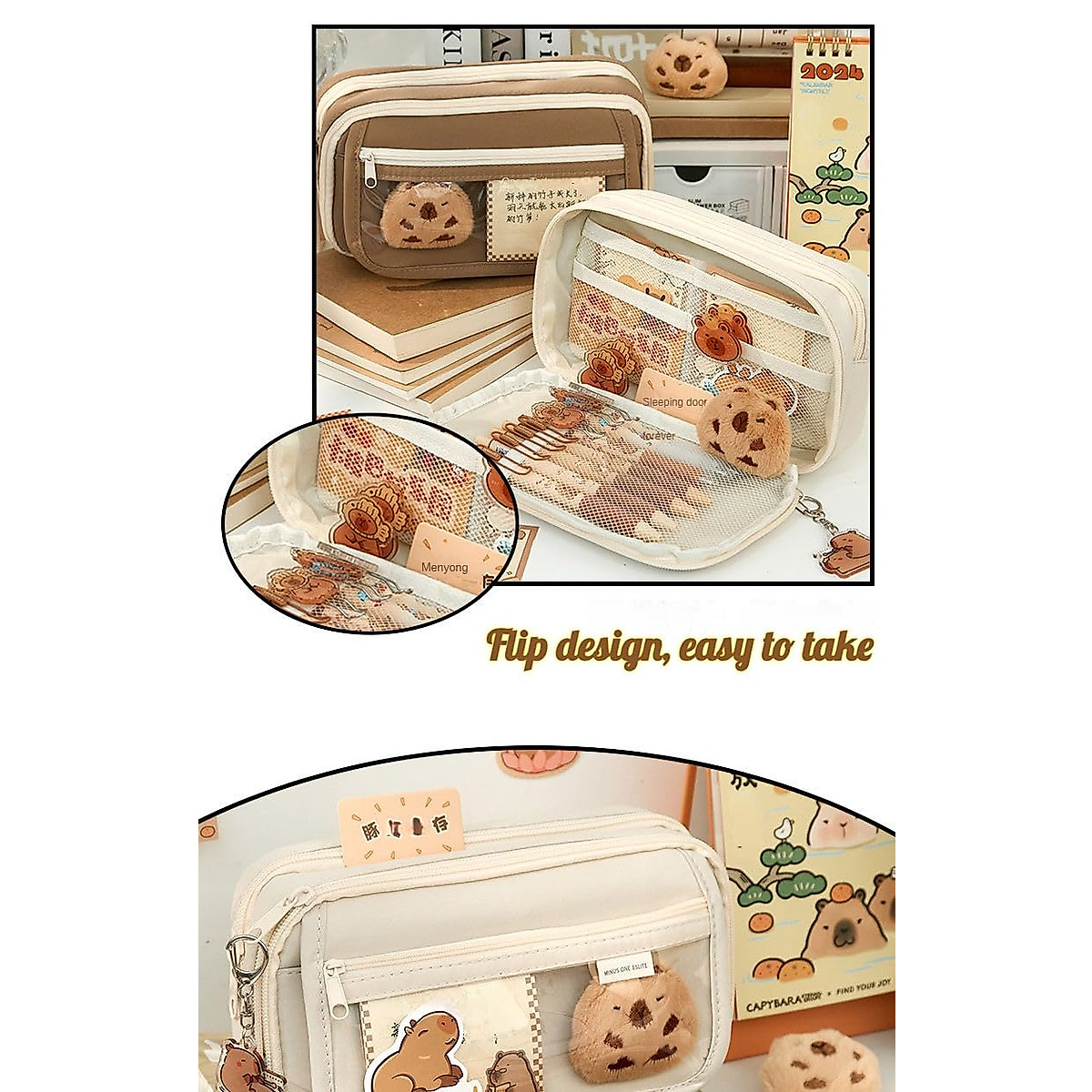 COPAMVR Pencil Case Large Capacity Pencil Pouch Aesthetic with Multi-Pieces Ultimate Organizer Kit: Spacious & Chic Pouch with Premium Assorted Essentials (Brown-A set), PB9587