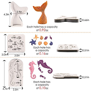 SAKOLLA Mermaid Theme Cake Fondant Mold - Seahorse Seashell Starfish Mermaid Tail Silicone Mold for Cake Decoration, Chocolate, Candy, Polymer Clay, Cupcake Decor, Sugar Craft