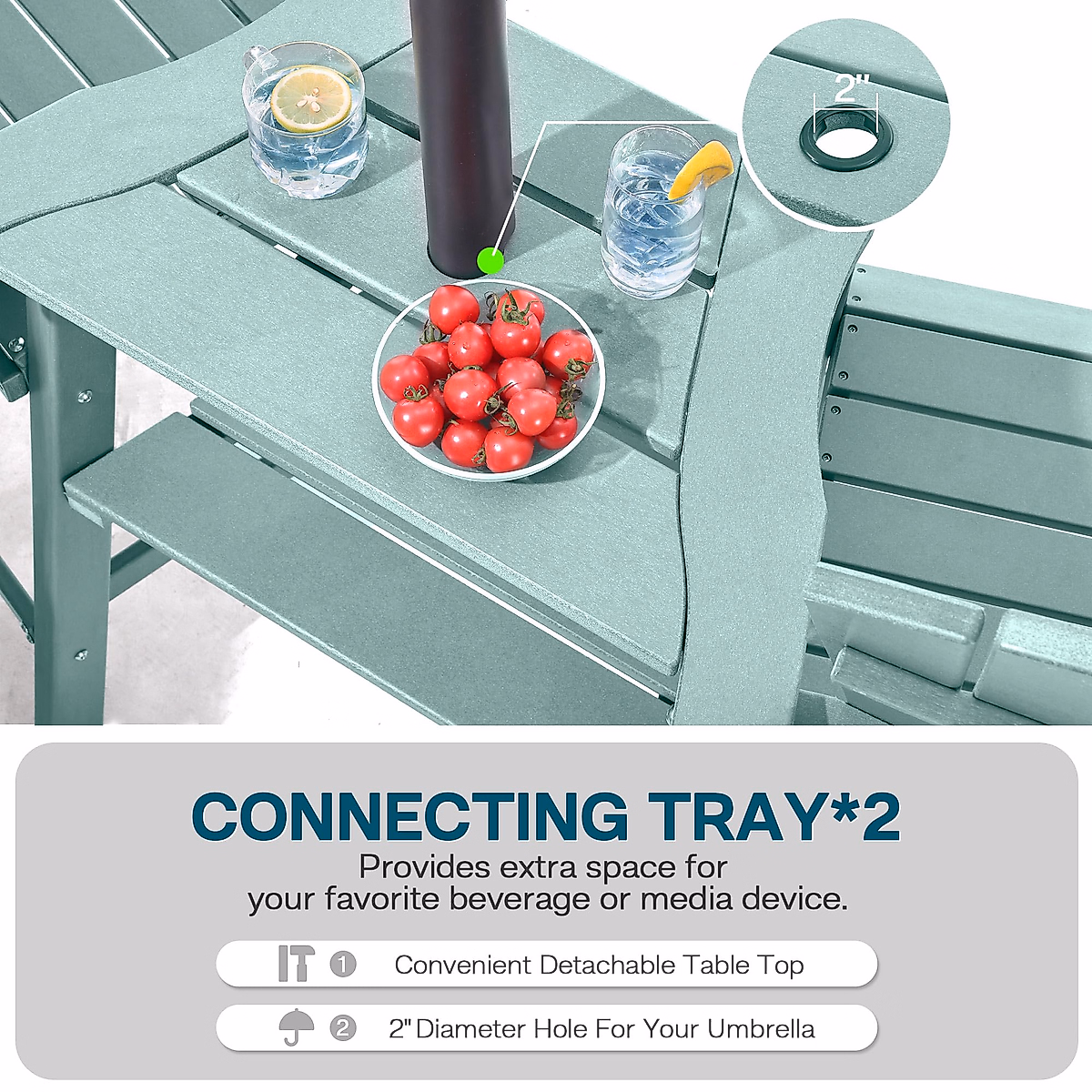 NAVINE Tall Adirondack Chairs Set of 2, HDPE Balcony Chair with Double Connecting Tray, Weather Resistant Outdoor Adirondack Bar Stools for Patio, Deck, Patio, Backyard, Balcony.(Blue)