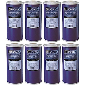 BLUONICS Carbon Replacement Water Filters 8pcs GAC Granulated 4.5" x 10" Cartridges for Chlorine, Taste and Odor