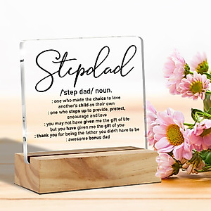 Gifts for Stepdad Stepfather Bonus Dad, Stepdad Desk Decor Acrylic Desk Plaque Sign with Wood Stand Home Office Desk Sign Keepsake Step Dad Present