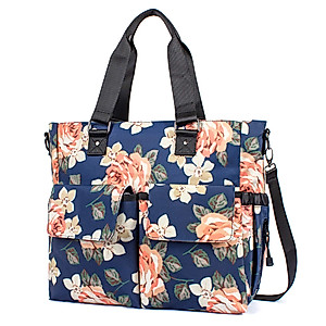 H HIKKER-LINK Womens Large Floral Waterproof Diaper Bag Weekend Bags Handbag for Mom Tote Bag Changing Pad Dark Blue